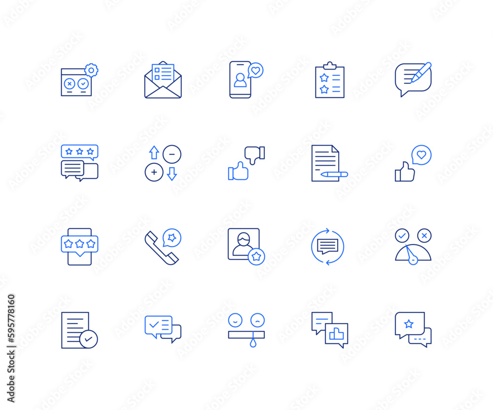 Feedback up icon set. Editable stroke. Thin line icon. Duotone color ...