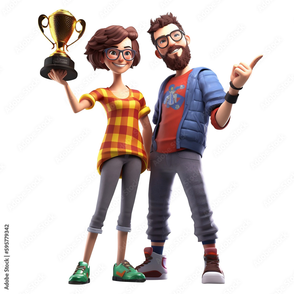3D cartoon character cute smile hipster man and woman Winners ...