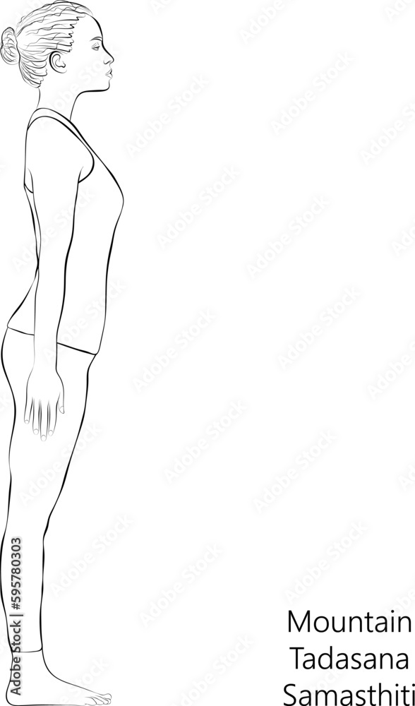 Sketch of young woman practicing yoga, doing Mountain pose or Equal ...