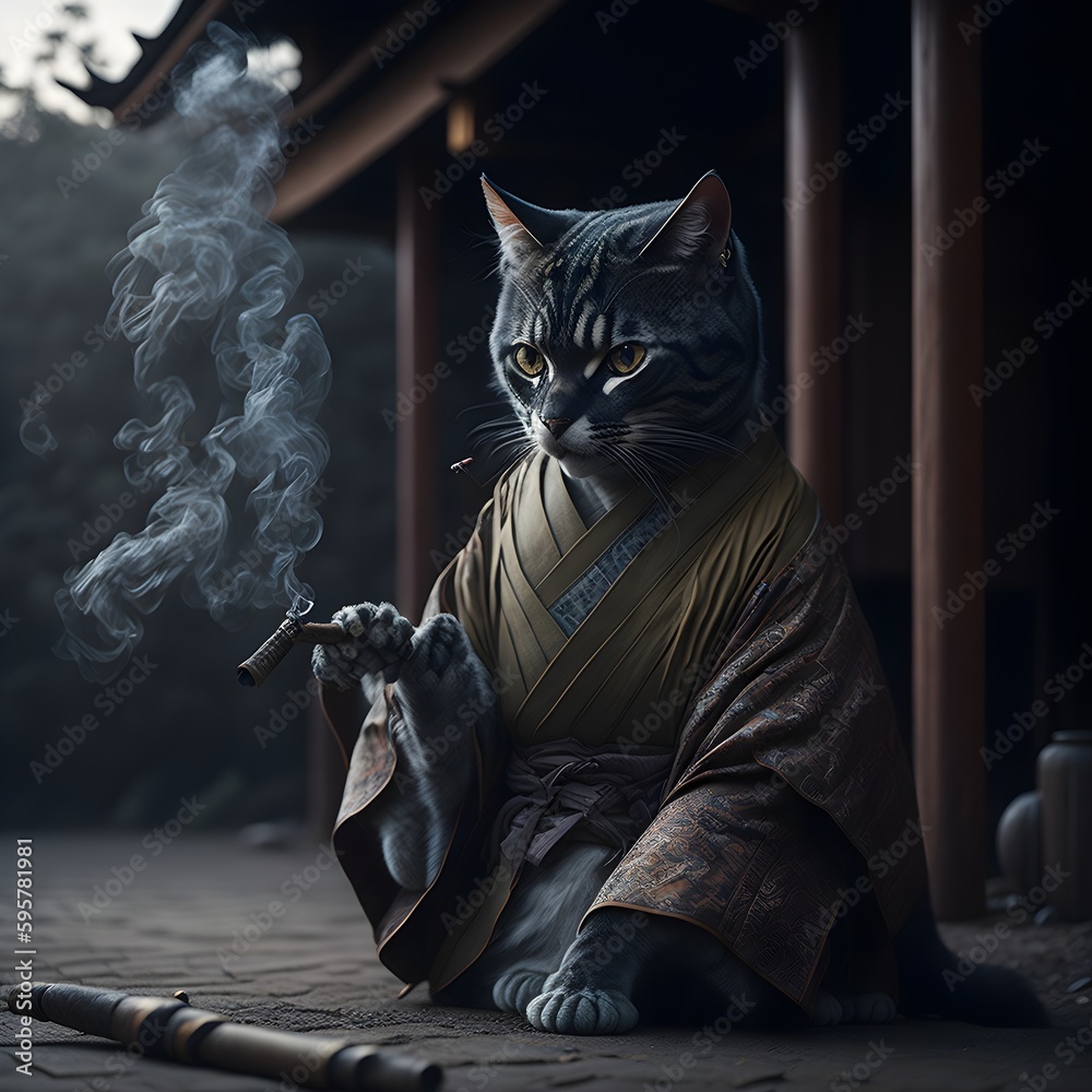 Smoking Cat, Kimono, Japanese culture, Traditional clothing, Feline ...