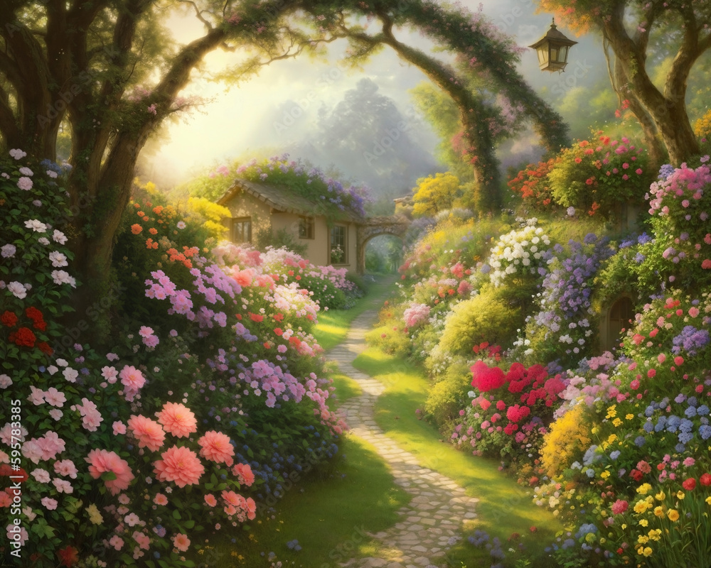Fantasy garden background. Fairy tale. Beautiful magic landscape. Magic ...