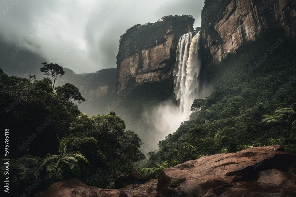 Design mimicking Angel Falls, world's tallest waterfall. Generative AI ...