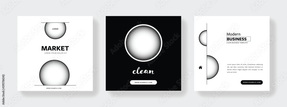 Minimal and monochrome social media layouts with black accent, clean ...