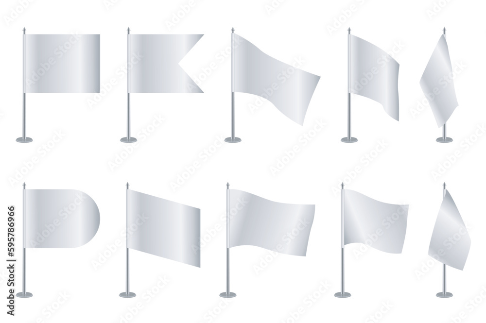 Realistic table flags mega set elements in flat design. Bundle of white ...