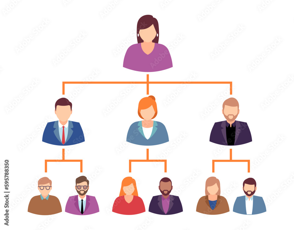 Hierarchy In Company Or Organizational Chart With People Icons Men And