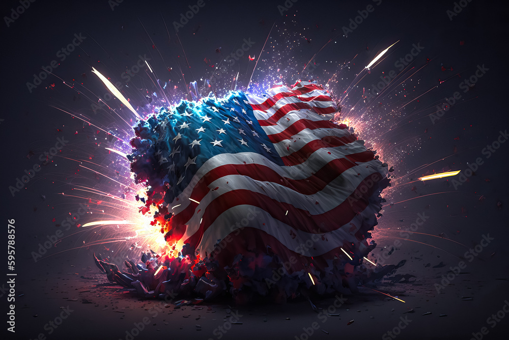 Illustration of flag usa on fireworks background in clouds for ...