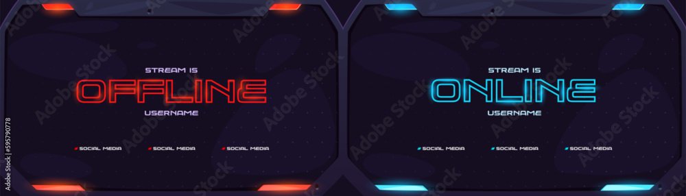 Live and offline banner set stream template design. Game broadcast ...