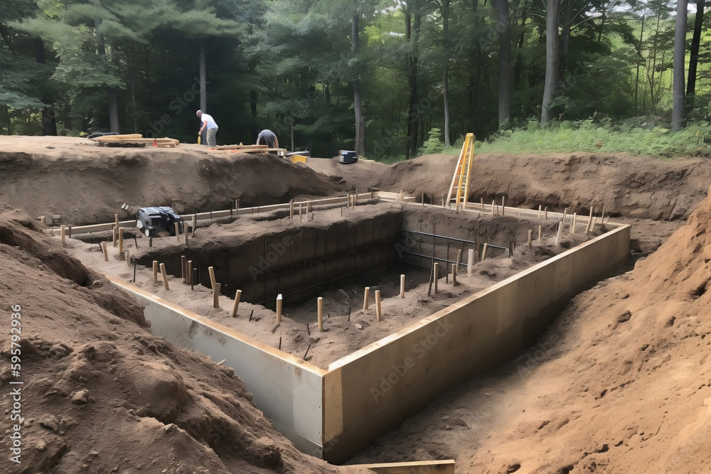 Construction of the foundation of the house. AI Generated Stock ...