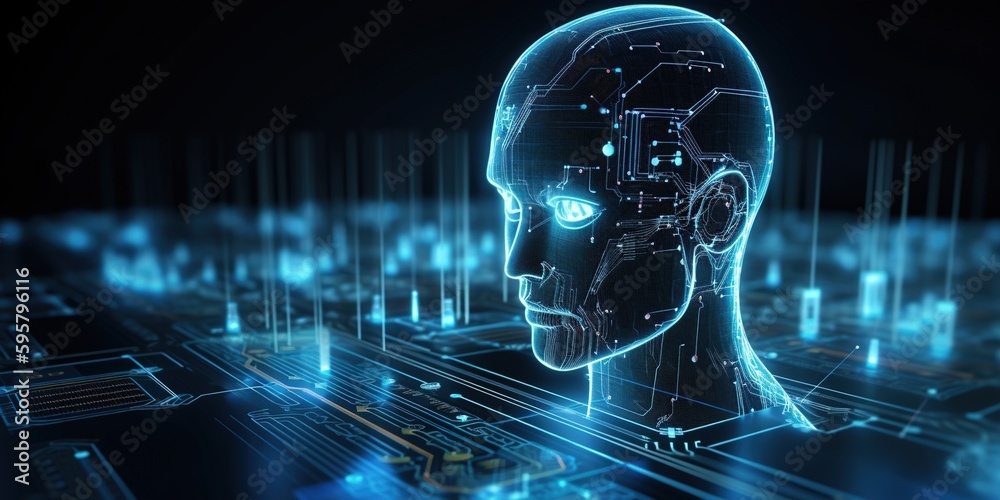 Artificial intelligence, a humanoid cyber human with a neural network ...