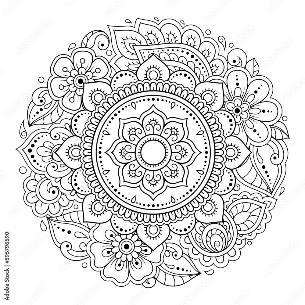 Photo & Art Print Outline round flower pattern in mehndi style for ...