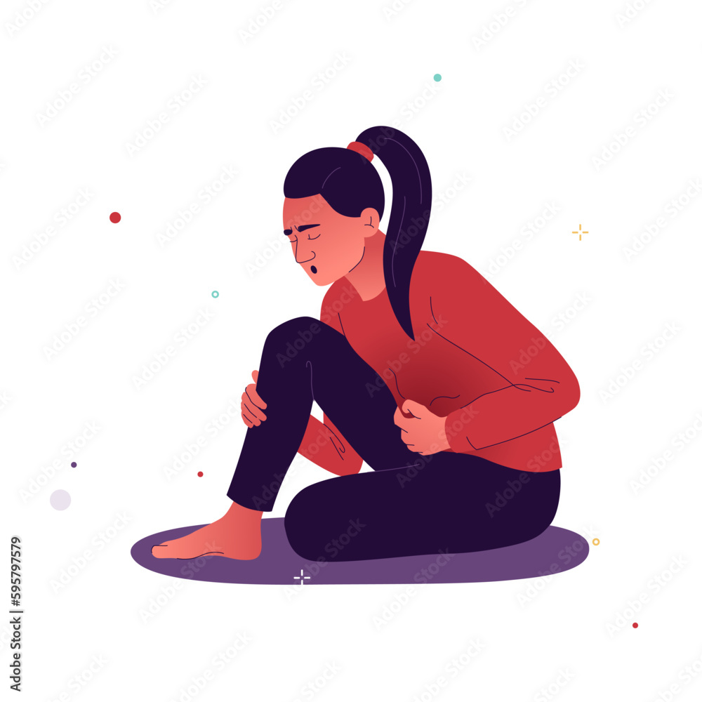 Vector illustration of a girl sitting on the floor who is experiencing ...