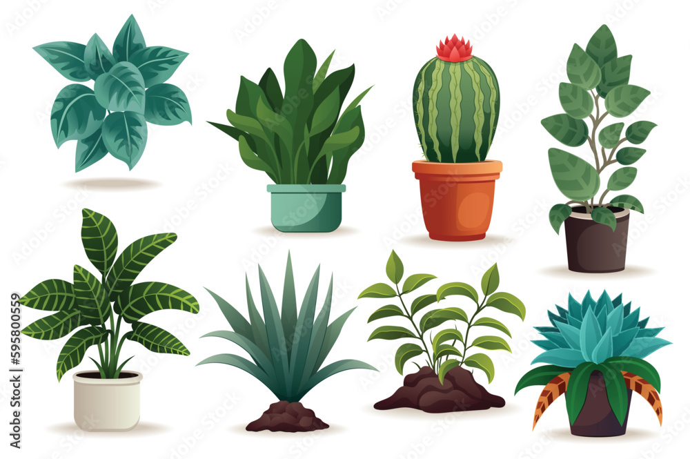 Concept Plants. This flat cartoon design showcases a set of various ...