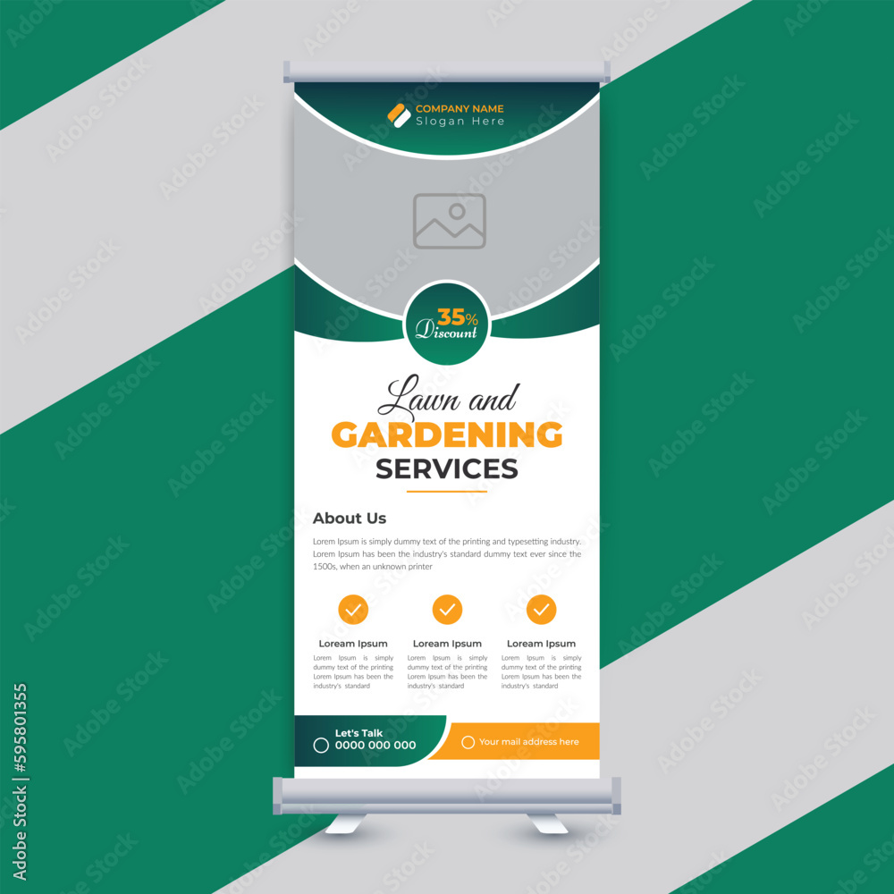 Lawn care service business roll-up banner design or landscaping standee ...