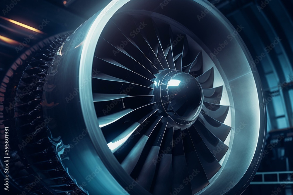 Aircraft's propulsion system known as jet engine. Generative AI Stock ...