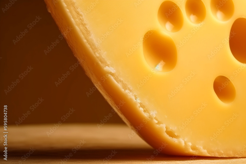 Cheese texture. Bright yellow cheese with big holes, emmental or ...