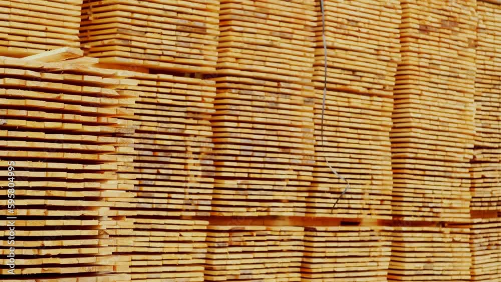 Wooden boards, lumber, industrial wood, timber. Pine wood timber stack ...