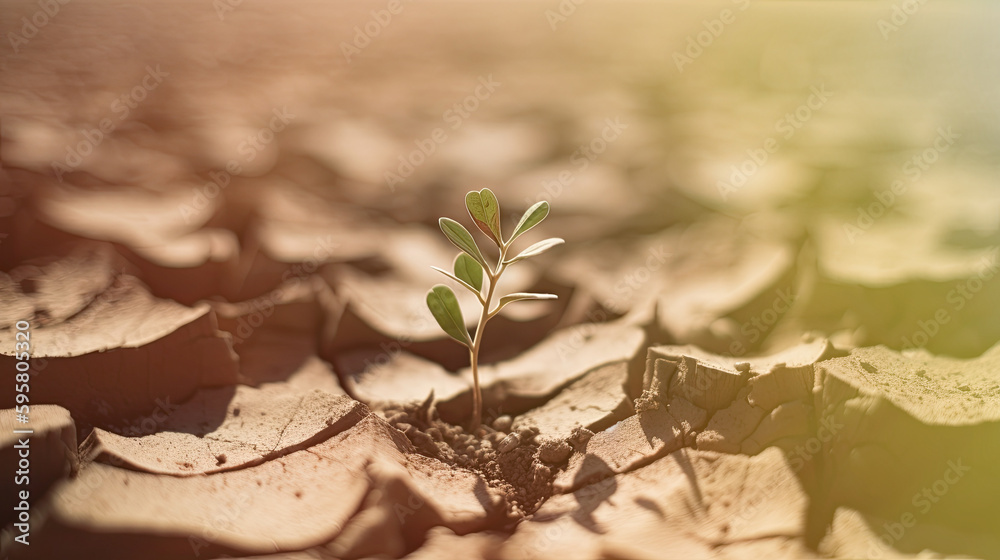 Desert plant thrives on parched, fractured terrain, sweltering day ...