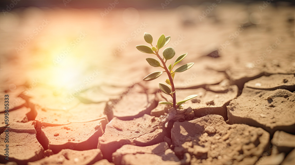 Desert plant thrives on parched, fractured terrain, sweltering day ...