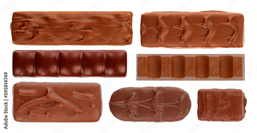 Set of Different Chocolate Bars, top view, isolated on transparent ...