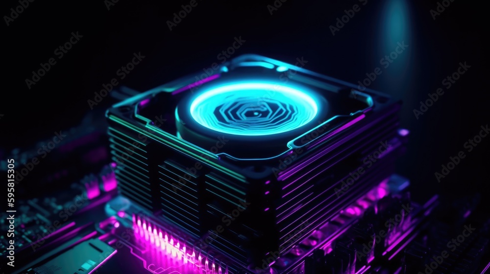 Background with Copy Space, Neon Glowing CPU Cooler, High-Performance ...