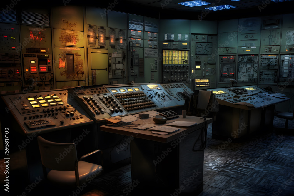 Control panel at a nuclear power plant. Neural network AI generated art ...