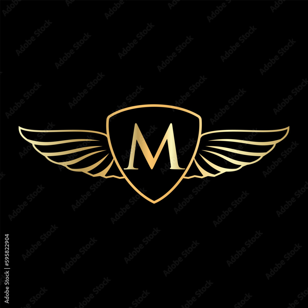 Initial Wing Logo On Letter M Alphabet For Transportation Logo Symbol ...
