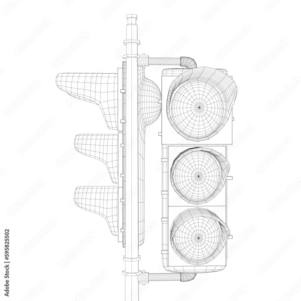 Traffic light wireframe from black lines isolated on white background ...
