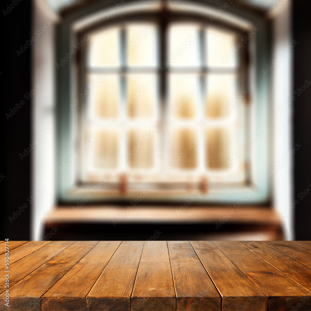 Desk of free space and spring window background in home interior. Stock ...