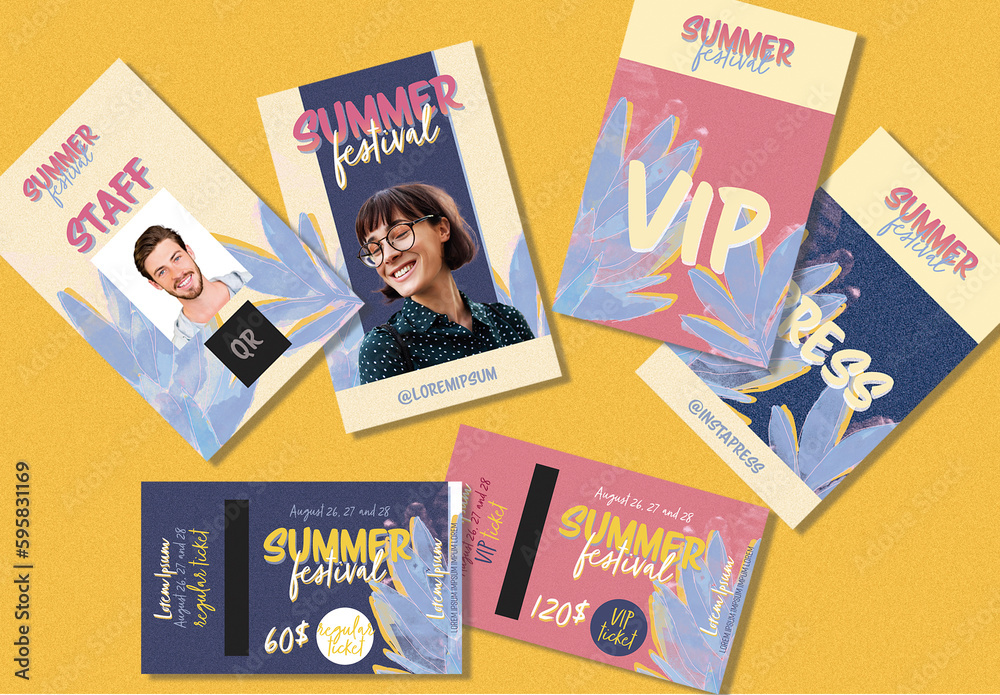 Festival Summer Passes and Tickets Stock Template | Adobe Stock