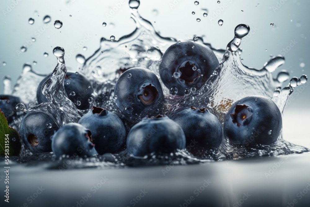 Fresh blueberries with water splash, white background. Generative AI ...