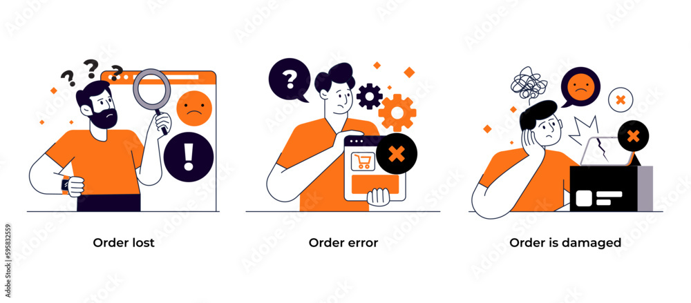 Online shopping and E-commerce concept set. Order proccess, Delivery ...