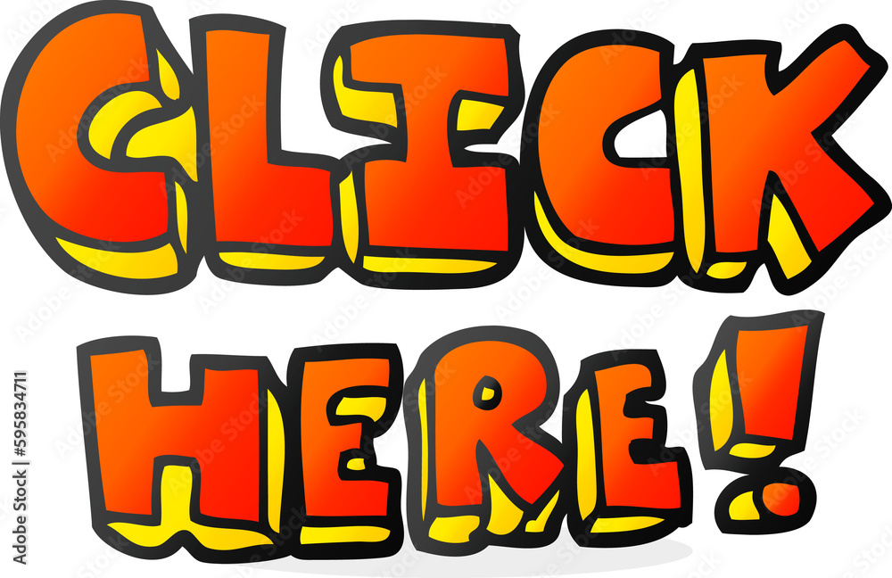 freehand drawn cartoon click here word symbol Stock Illustration ...