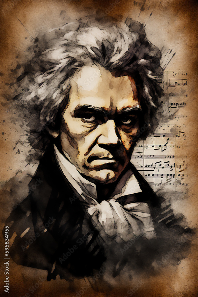 Ludwig van Beethoven watercolour painting of the famous German ...