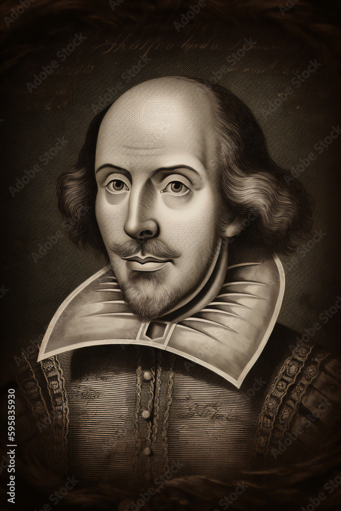 William Shakespeare engraved portrait of the famous English Elizabethan ...