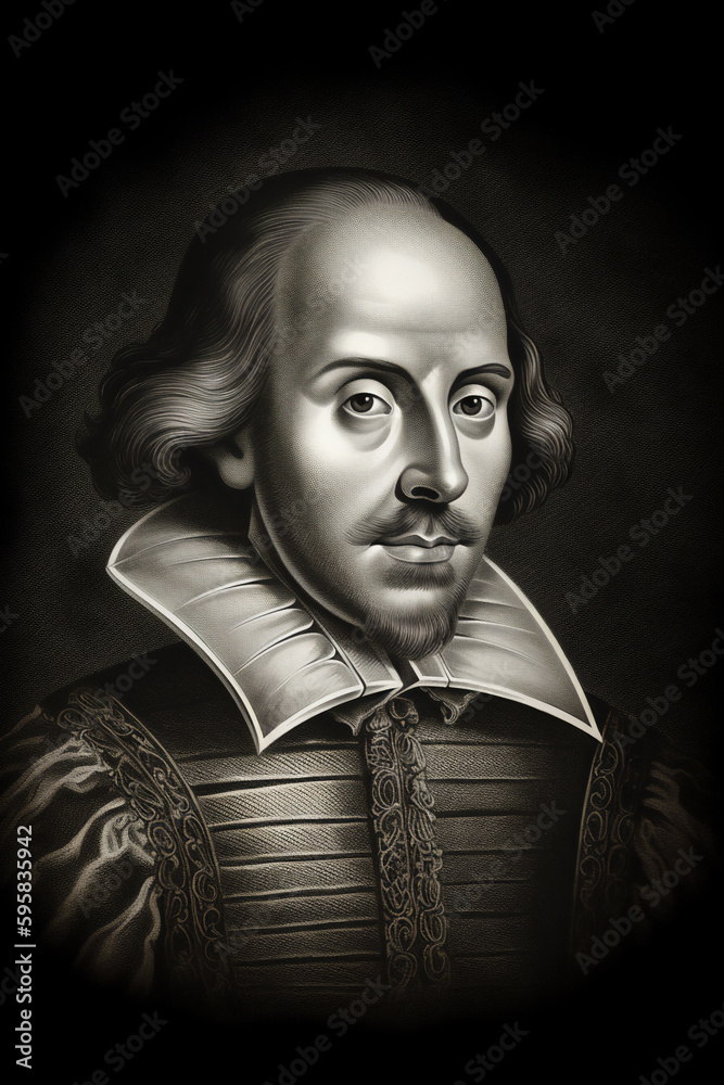 William Shakespeare engraved portrait of the famous English Elizabethan ...