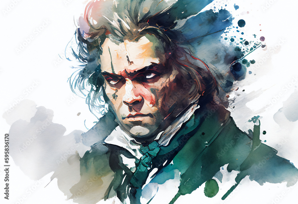Ludwig van Beethoven watercolour painting of the famous German ...