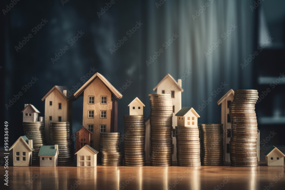 houses and coin stack. real estate price rising and inflation ...