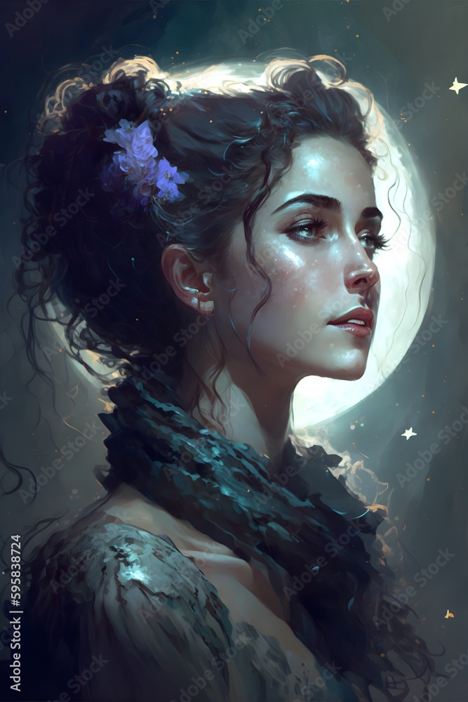 moon portrait stars fairytale full body magical moonlight bokeh high ...