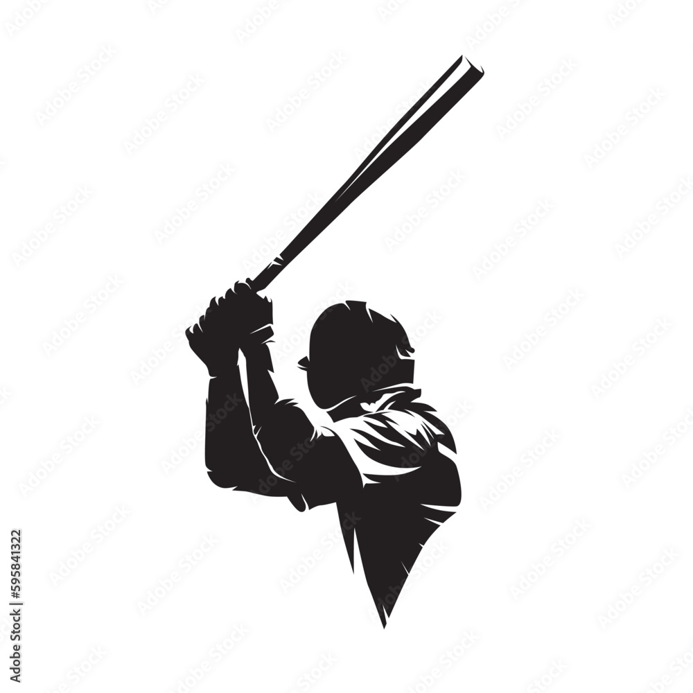 Baseball player logo, baseball batter, isolated vector silhouette, ink ...