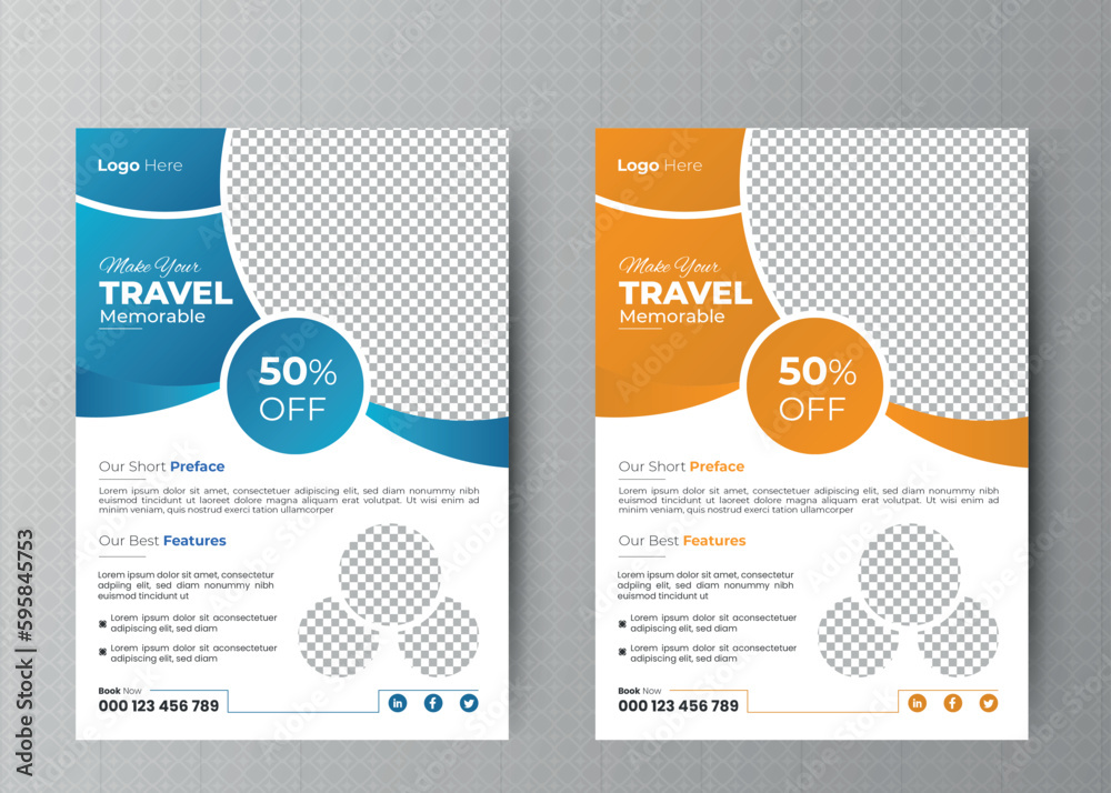 Travel poster or flyer template design layout space for photo ...