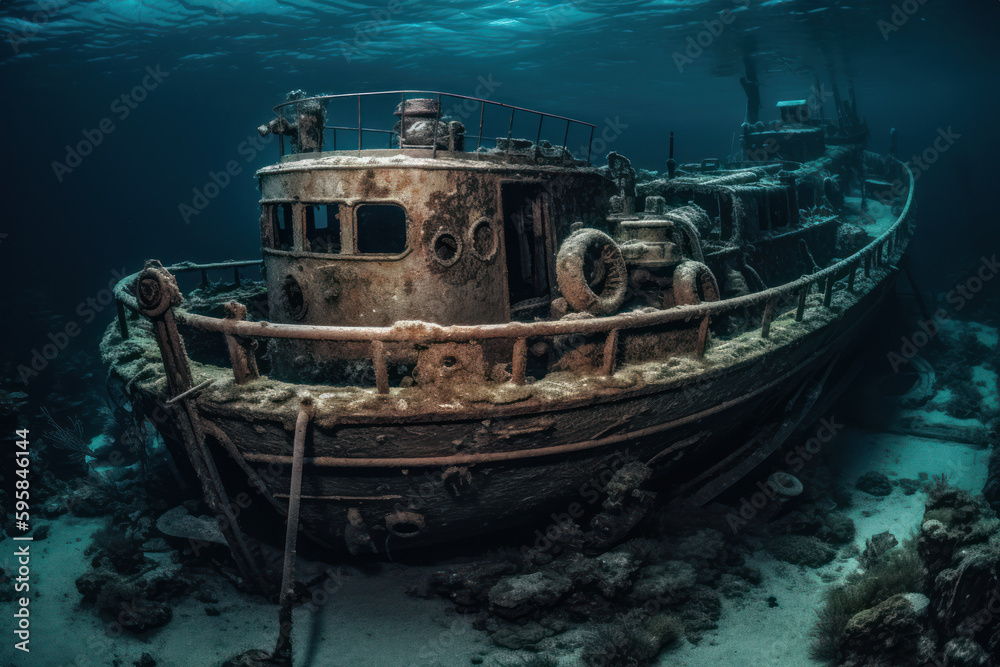 Discovering sunken relics, wrecked ship found in deep sea - generative ...