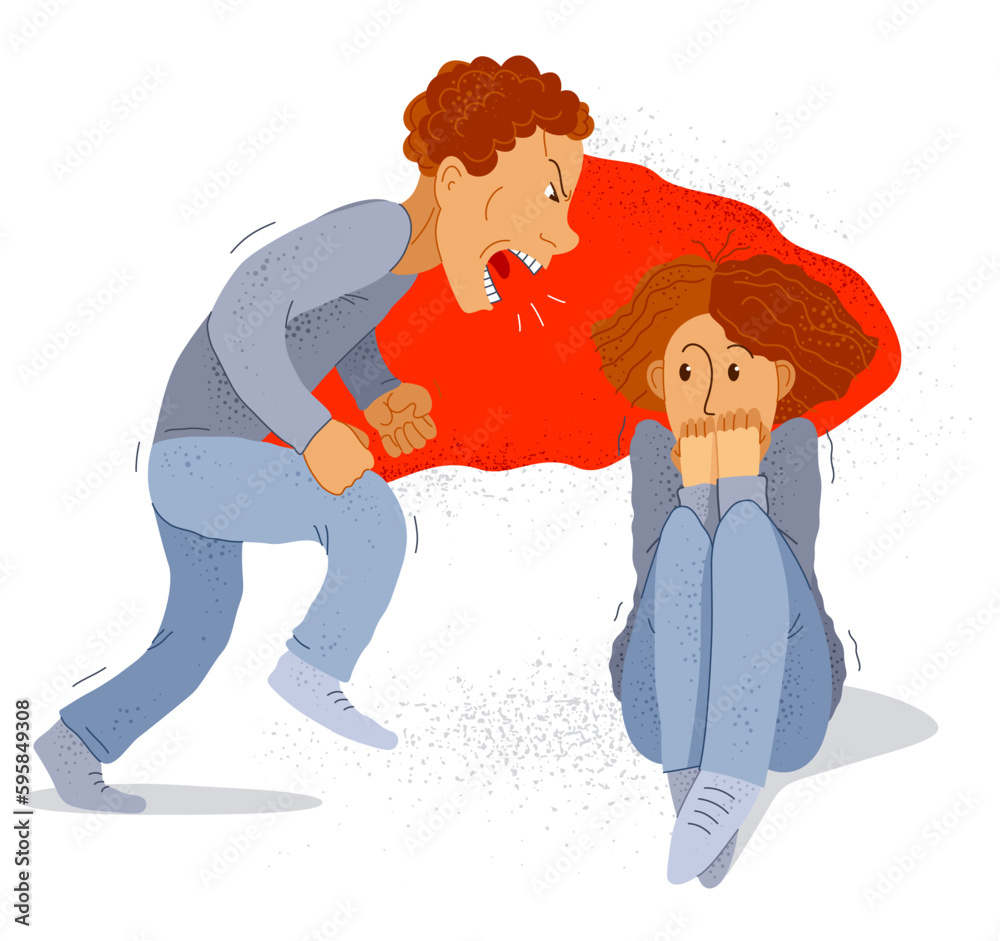 Abusive husband vector illustration, bad family man scream and shout on ...