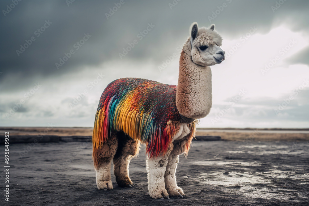 Beautiful alpaca full body pose with soft and multicolored fur, with ...