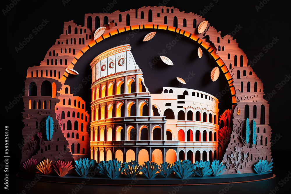 Colosseum papercut craft art. 3D Papercut paper art craft color ...