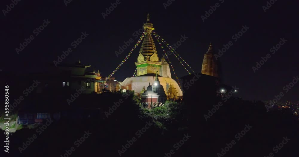 The drone glides through the Swayambhunath Stupa, aka Monkey Temple, as ...