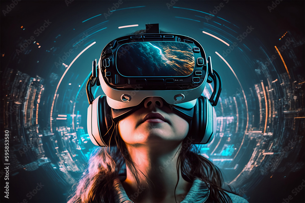 Girl wearing vr headset | Generative AI, metaverse, futuristic virtual ...