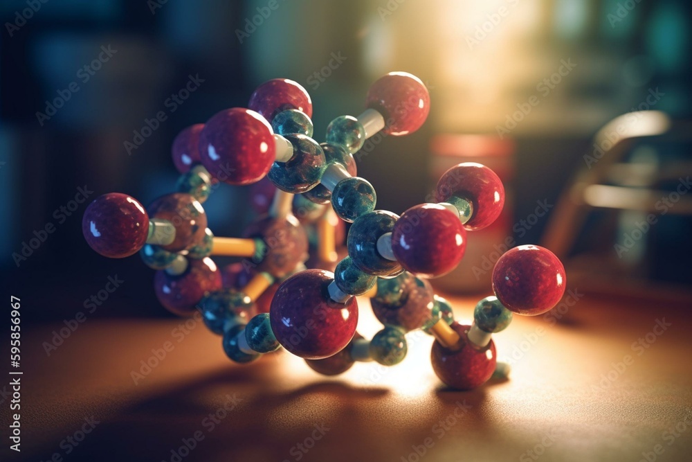 ภาพประกอบสต็อก 3D model of adenosine molecule seen through microscope ...