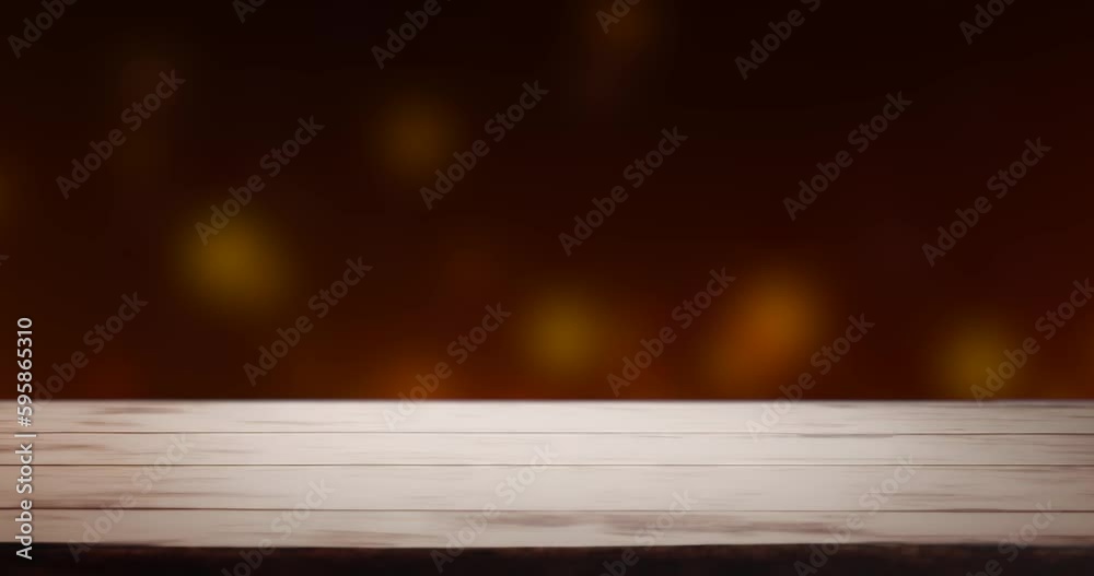 Wooden table top in focus with blurry defocused flames. Table template ...