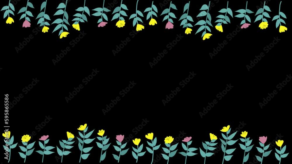 Animated border with hand drawn flowers in infinite loop isolated on ...