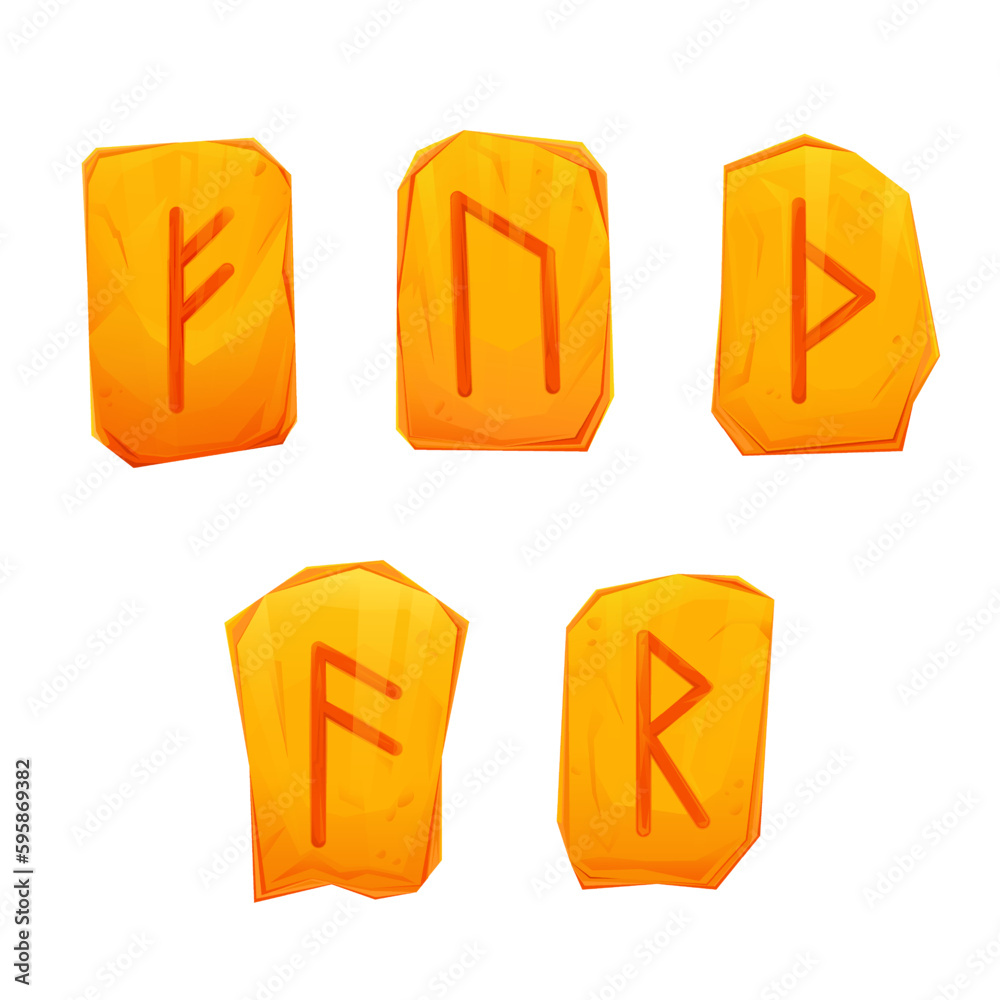 Set of stones with rune signs depicted on them. Set of old Nordic runes ...